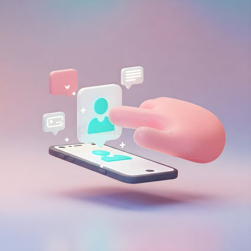 Stylized Hand Touching Contact Icon on a Smartphone Screen Stock ...