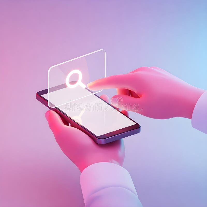 Stylized Hand Tapping Search Icon on Smartphone Screen Stock ...