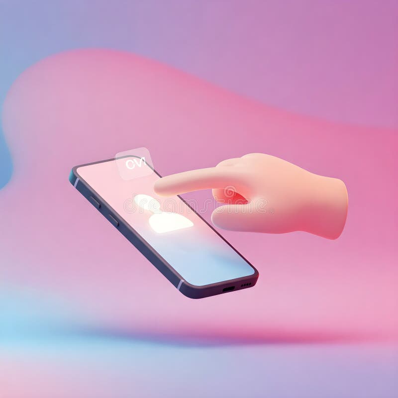 Stylized Hand Touching Contact Icon on a Smartphone Screen Stock ...