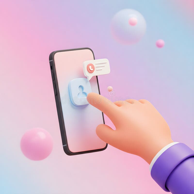 Stylized Hand Touching Contact Icon on a Smartphone Screen Stock ...