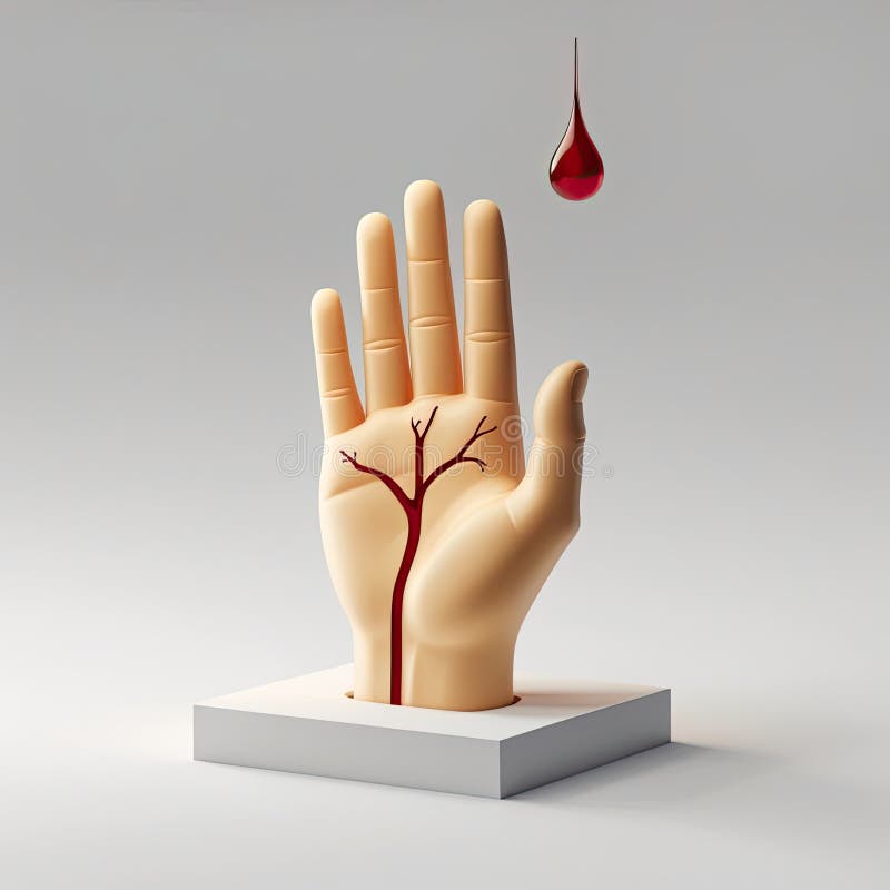 A Stylized Hand with Tree and Blood Drop, Life Concept Stock ...
