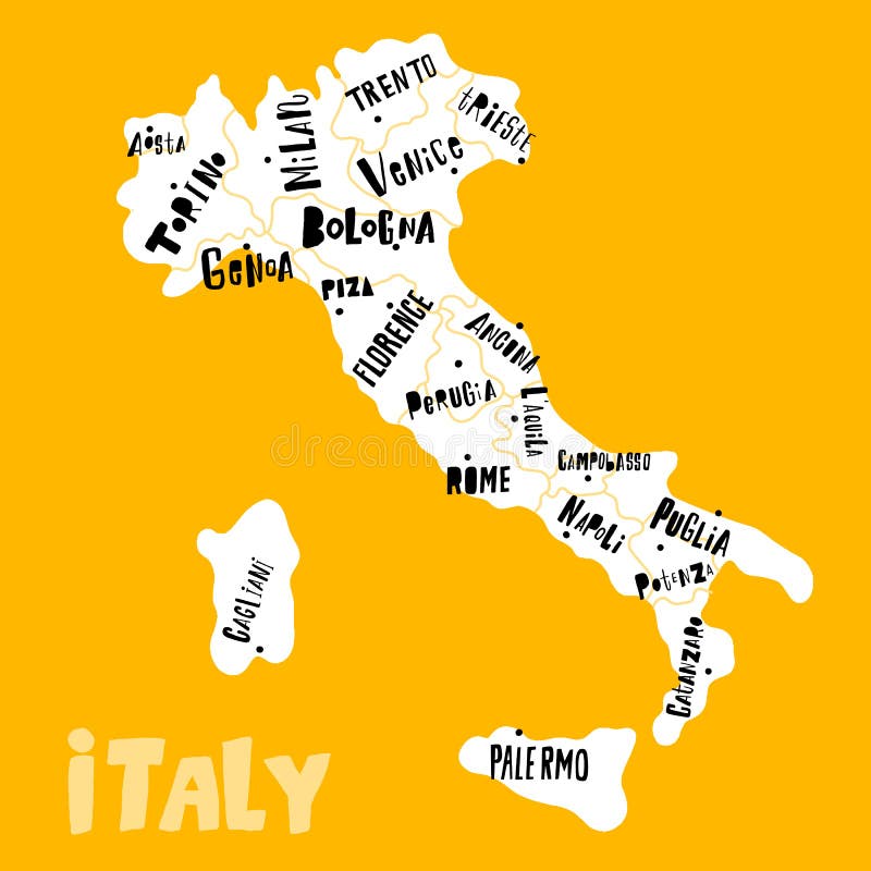 Stylized Map of Italy with Main Attractions and Landmarks. Vector ...