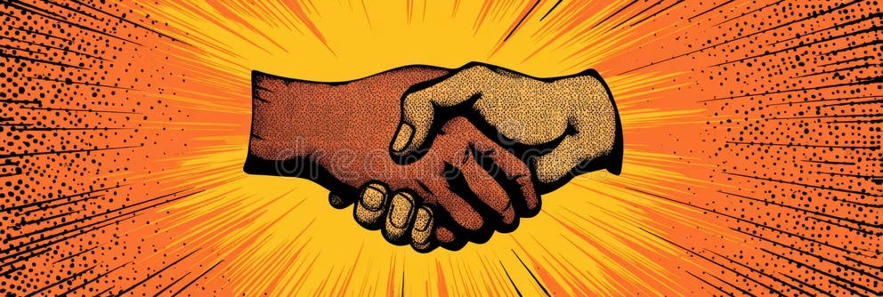Stylized Handshake Graphic with Vibrant Burst Background Symbolizing ...