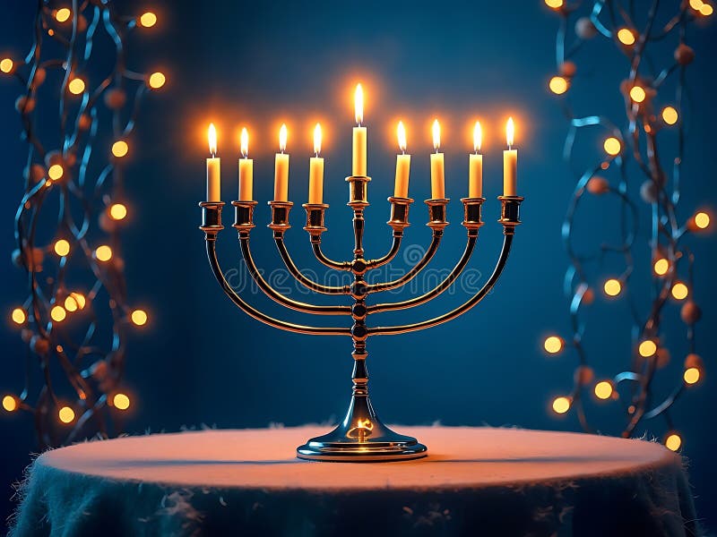 Stylized Hanukkah Wallpaper with Abstract Menorah and Festive Lights ...