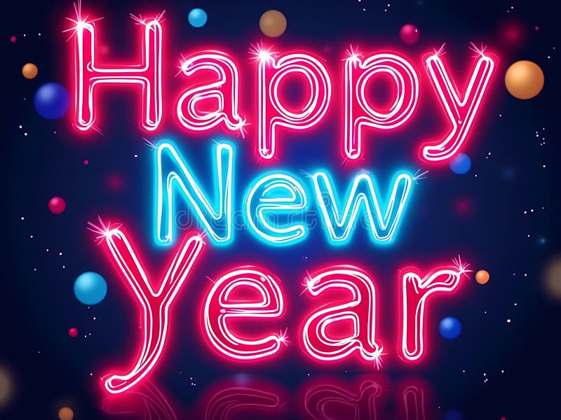 Stylized Happy New Year Banner Featuring Bright Typography and Neon ...