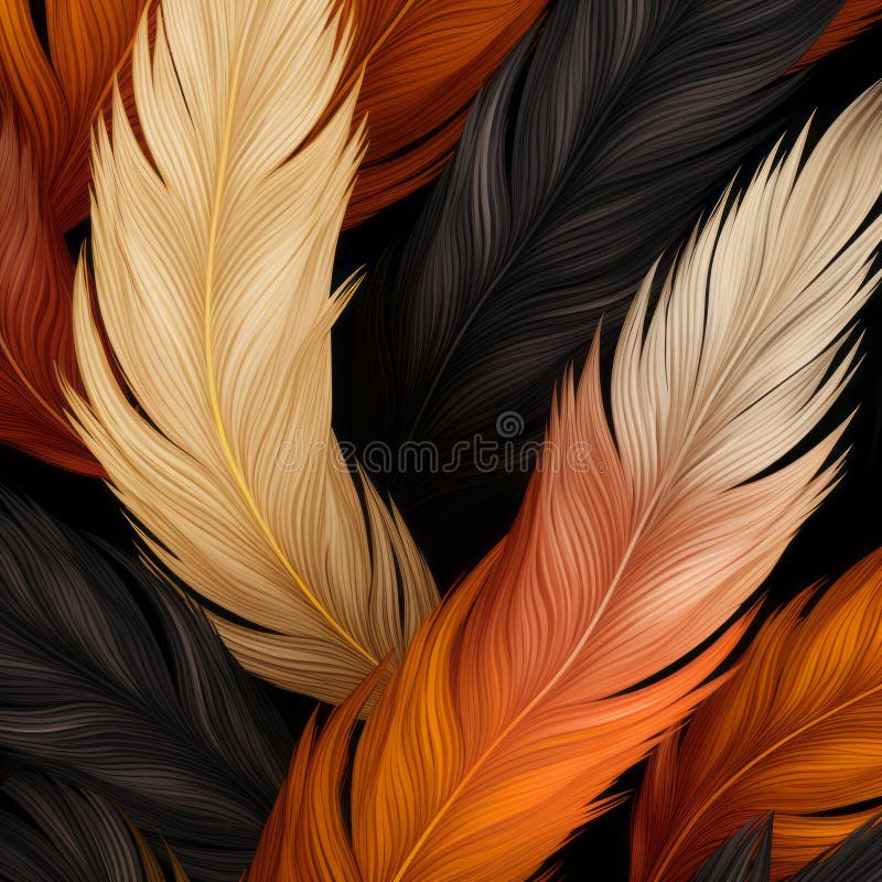 Stylized Hawk Feathers Illustration on Black Background Stock ...