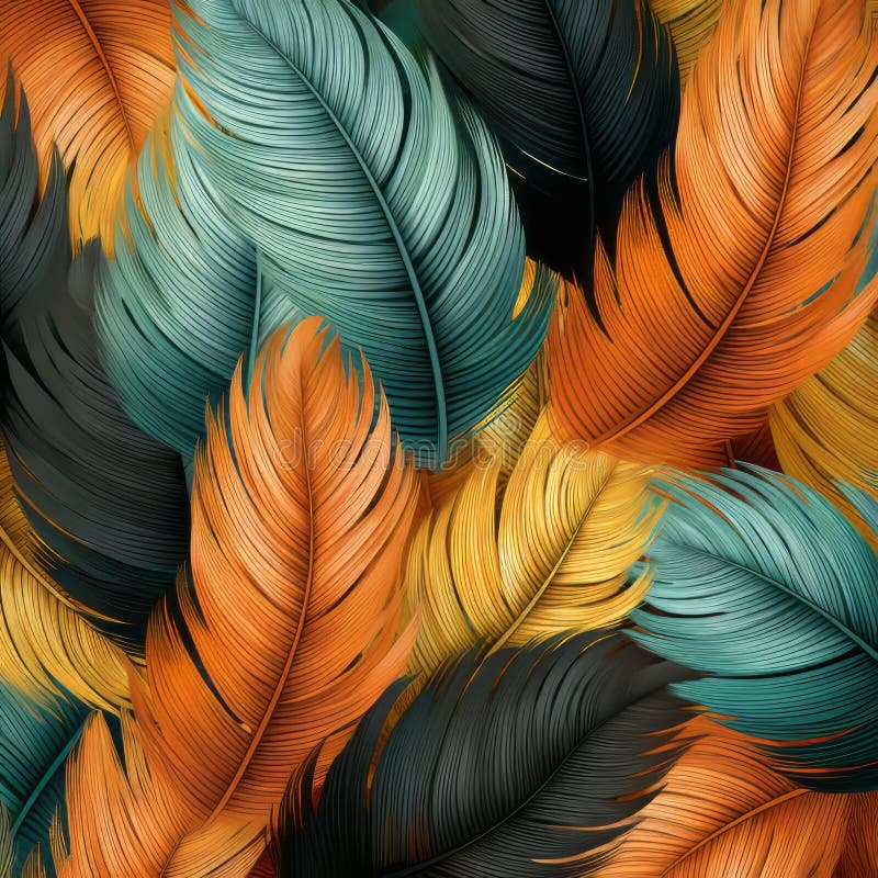 Stylized Hawk Feathers Pattern: Colorful Tropical Illustrations Stock ...
