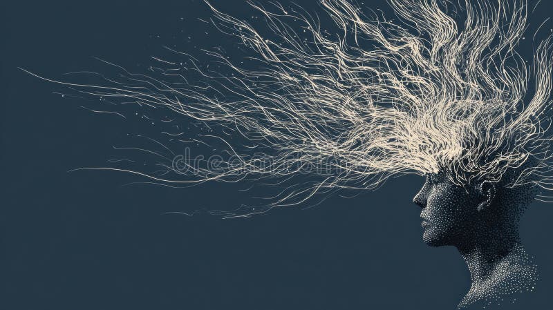 Stylized Head Depicting Anxiety with Exploding Lines from Temple ...