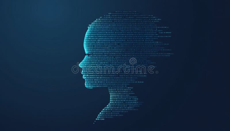 Stylized Head Silhouette with Motherboard Patterns, Binary Code ...