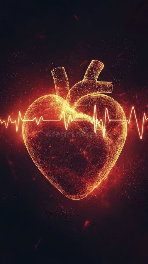 Stylized Heart with Evolving Pulse and Background Stock Illustration ...