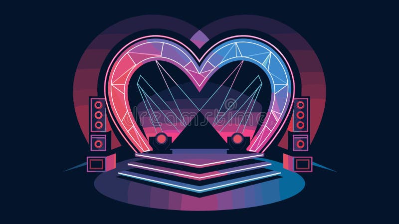 Stylized Heart-shaped Stage with Geometric Patterns and Neon Accents ...