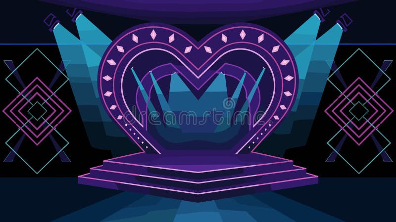 Stylized Heart-shaped Stage with Geometric Patterns and Neon Accents ...