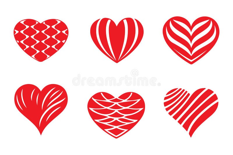 Stylized Heart Shapes Icon Set, Romantic Heart Icon Vector Illustration ...