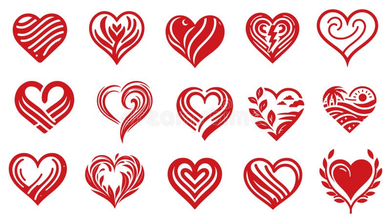Stylized Heart Shapes Icon Set, Romantic Heart Icon Vector Illustration ...