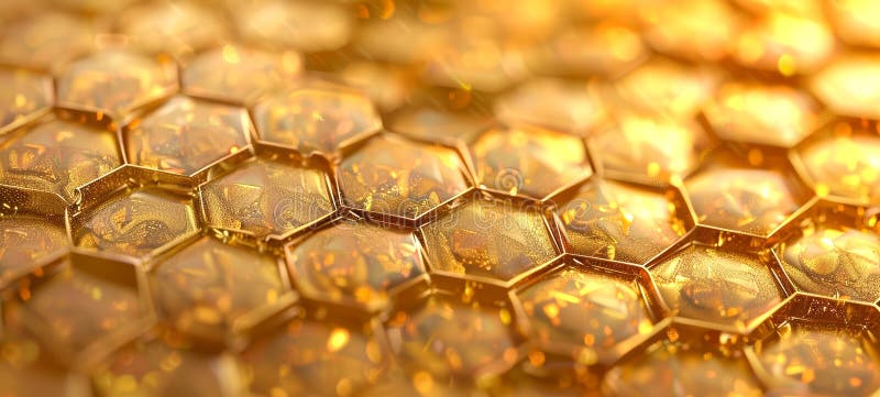 Stylized Golden Honeycomb Pattern with Honey. Hexagonal Beeswax ...