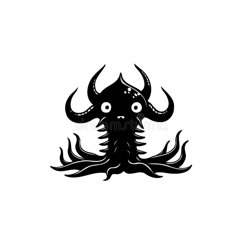 Stylized Horned Creature Design with Tentacles Isolated on White ...