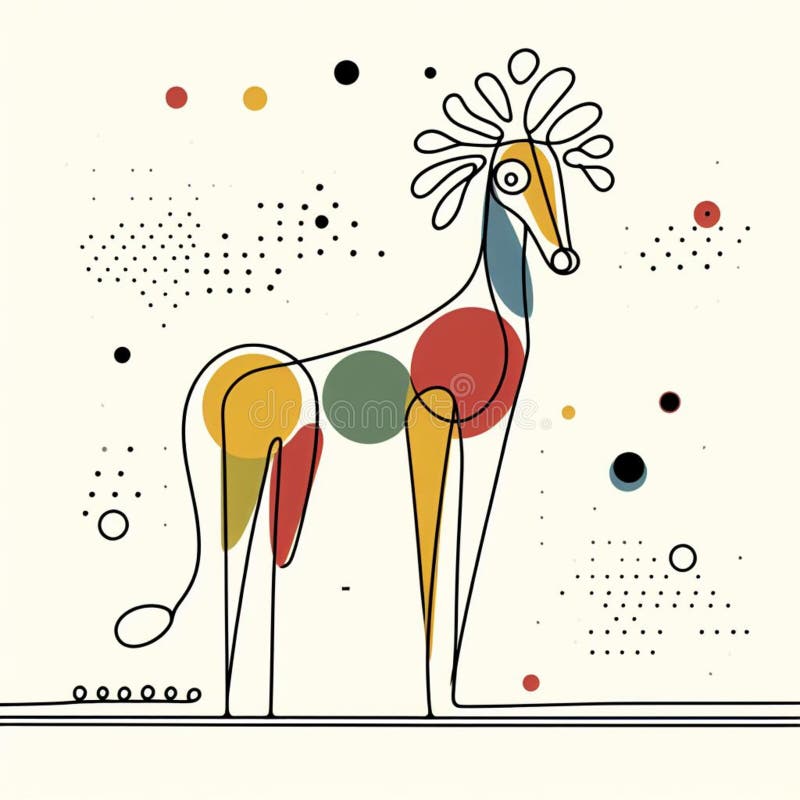 Stylized Horse , Continuous Line Art, Basic Geometric Form, Exaggerated ...