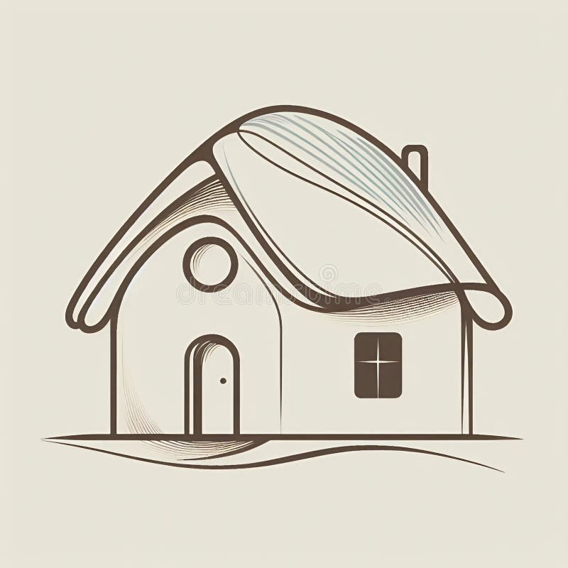 Stylized House Drawn with Smooth, Flowing Lines in a Minimal Design ...