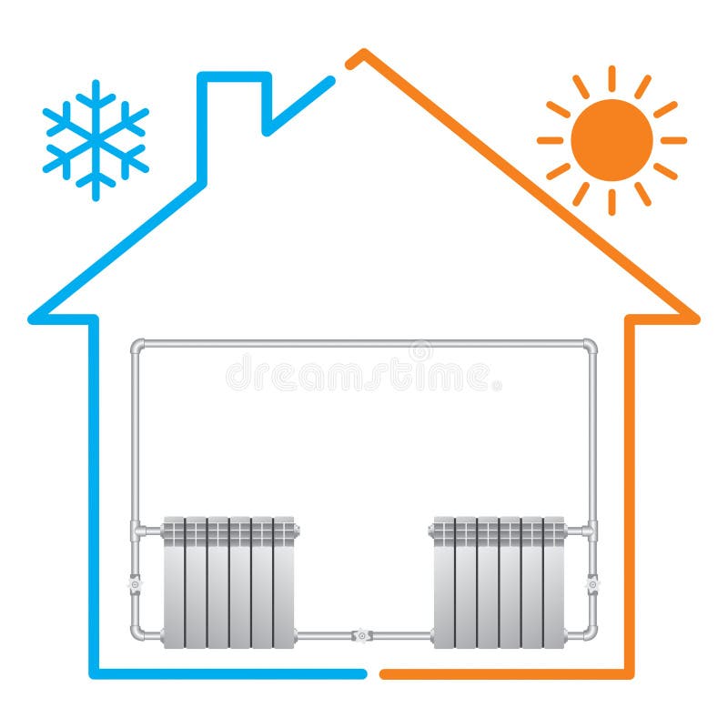 Stylized House with Heating System Stock Vector - Illustration of blue ...