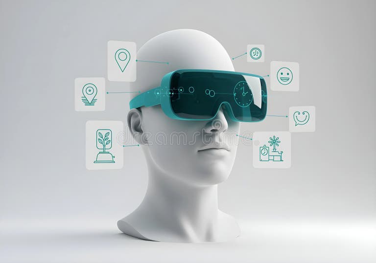 Stylized Human Bust with Smart AR Headset Visualizing Contextual Icons ...