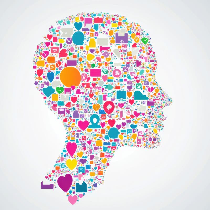 Colorful Human Face Illustration Formed from Various Vibrant Icons ...