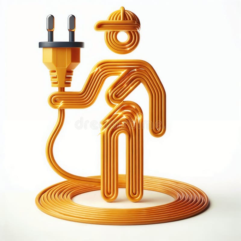 Human Figure Crafted from Coiled Orange Electrical Cord on White Stock ...