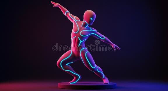 A Stylized Human Figure Poses Dynamically on a Circular Platform. the ...