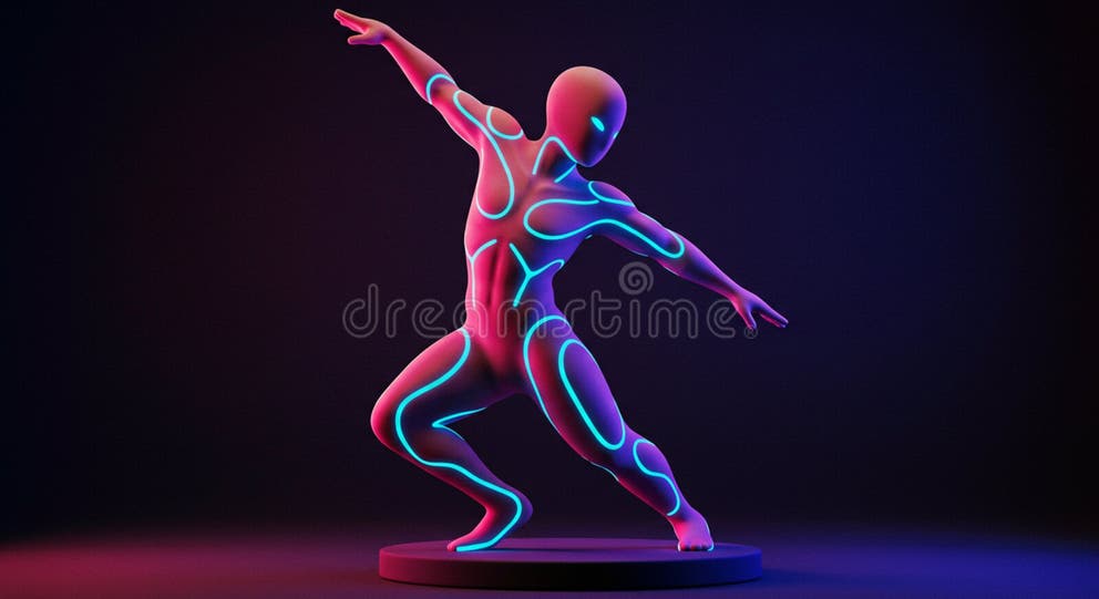 A Stylized Human Figure Poses Dynamically on a Circular Platform. the ...