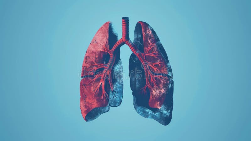 Stylized Human Lungs with Red and Blue Tones on a Light Background ...