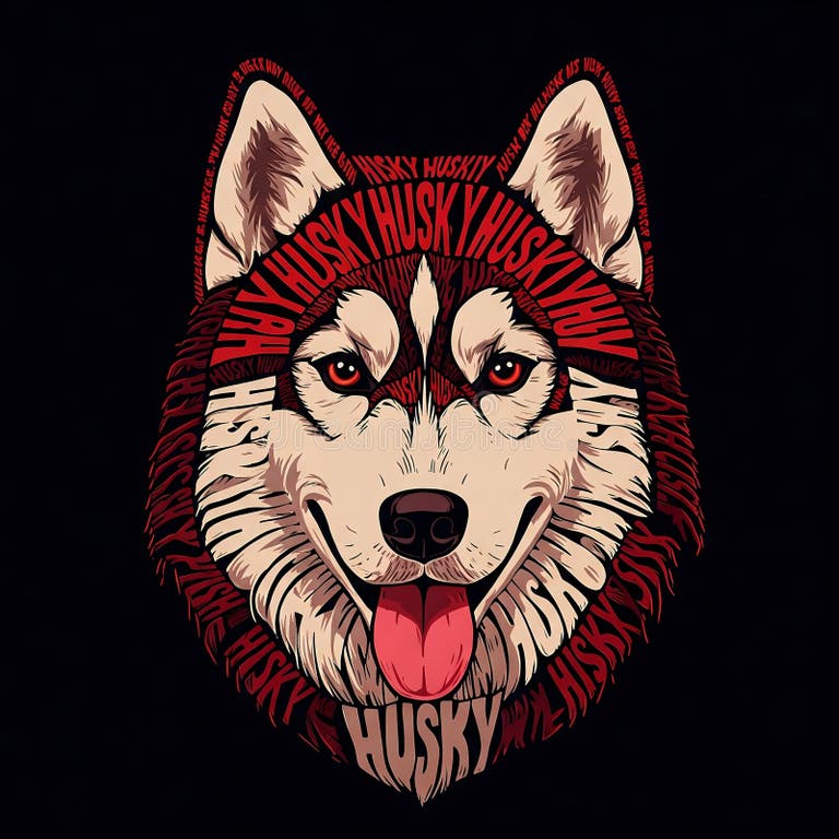 Stylized Husky Face Illustration with Text-based Fur Pattern. Stock ...