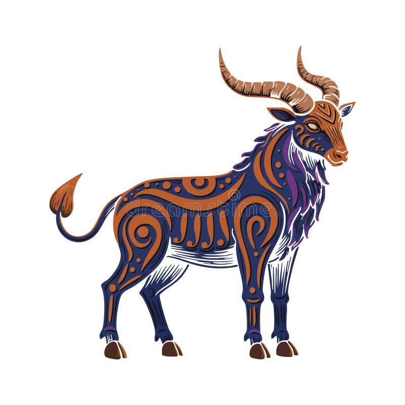 Stylized Ibex with Tribal Patterns and Decorative Markings in Vector ...