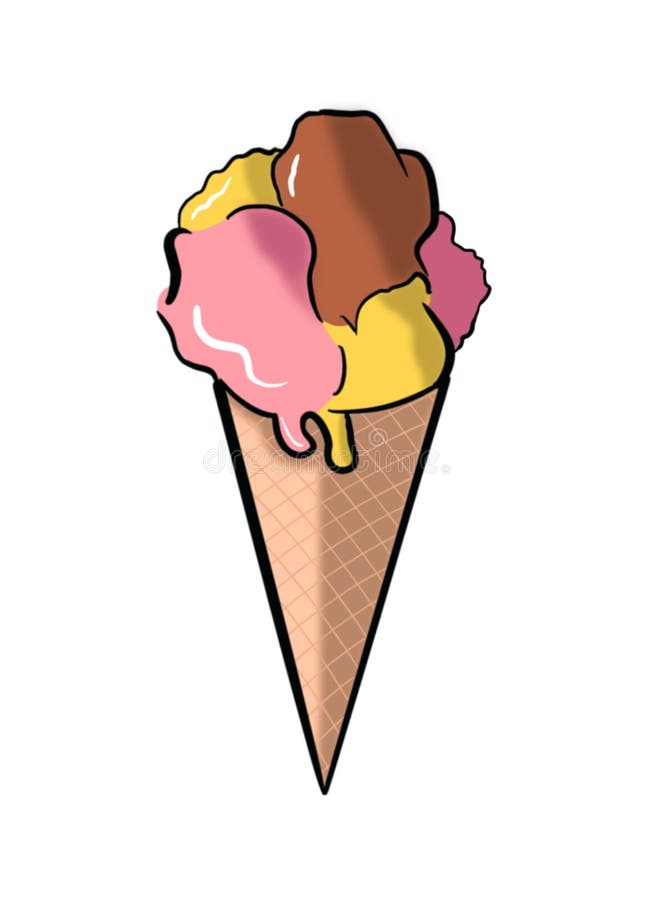 Stylized Ice Cream Cone with Strawberry, Chocolate and Vanilla Stock ...