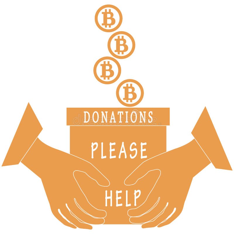 Stylized Icon Calling To Make a Donation. Bitcoins are Poured in Stock ...