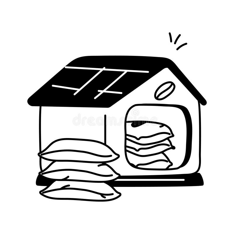 A Stylized Icon of a Coffee Warehouse with Stacked Sacks of Coffee ...