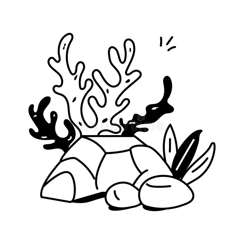 Stylized Icon of Coral Reef with Underwater Plants and Rocks Stock ...