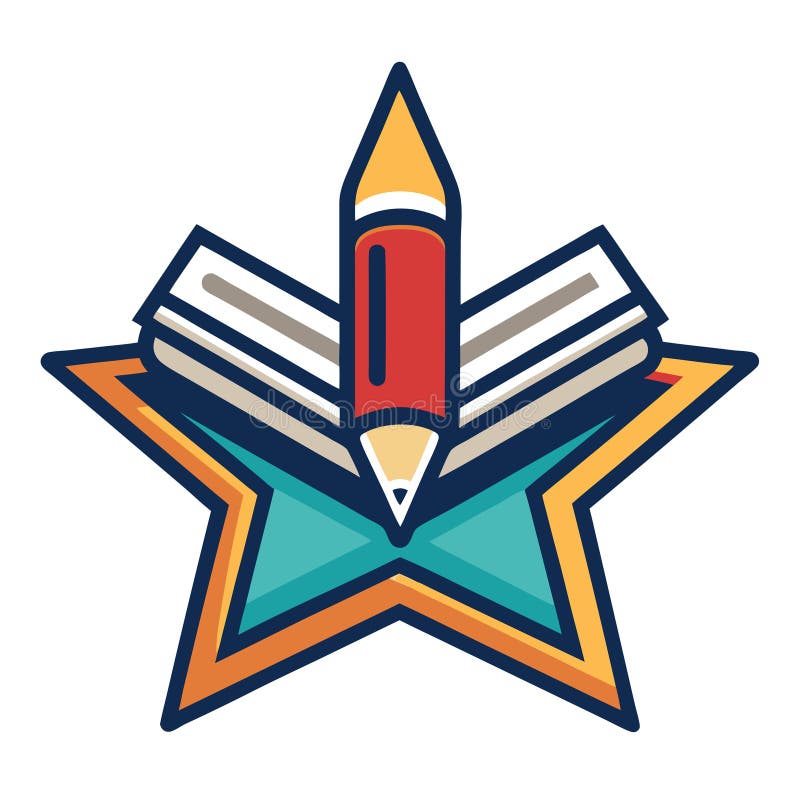 Creative Learning Star: Book and Pencil Icon for Education Success ...