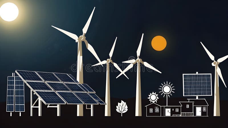 Stylized Icons Representing Wind, Solar, and Geothermal Energy Stock ...