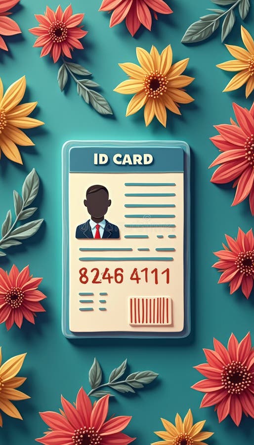 Stylized ID Card Surrounded by Vibrant Flowers Stock Image - Image of ...