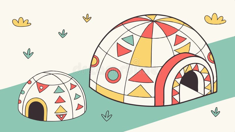 Stylized Igloo Structures with Geometric Patterns Vector Design ...