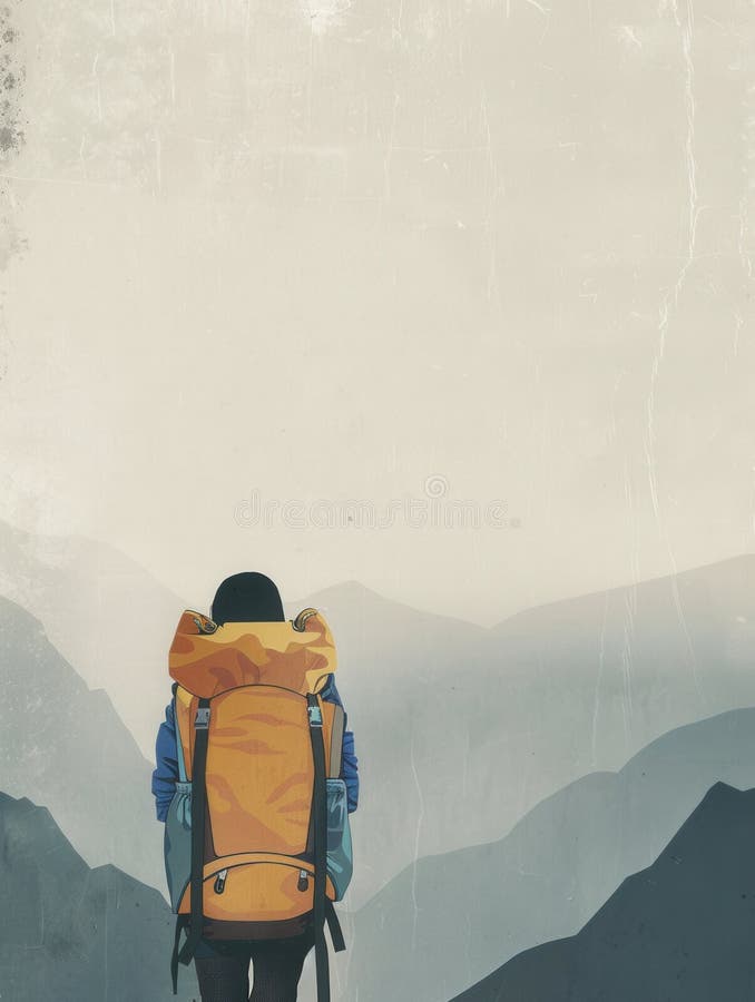 A Stylized Illustration of a Backpacker with a Large Backpack Standing ...
