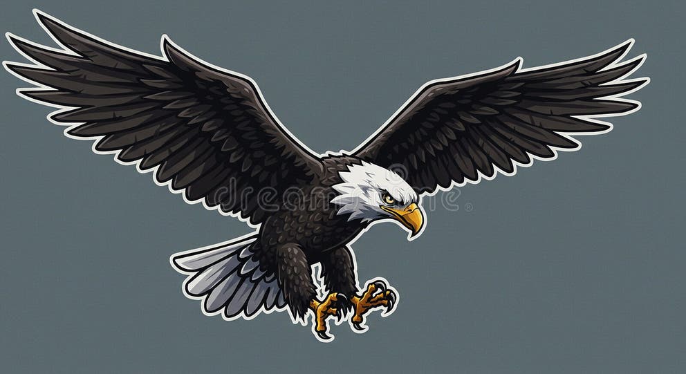 Stylized Illustration of a Bald Eagle with Outstretched Wings, Black ...