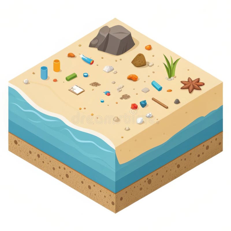 A Stylized Illustration of a Beach Cross-section with Sand, Rocks, and ...