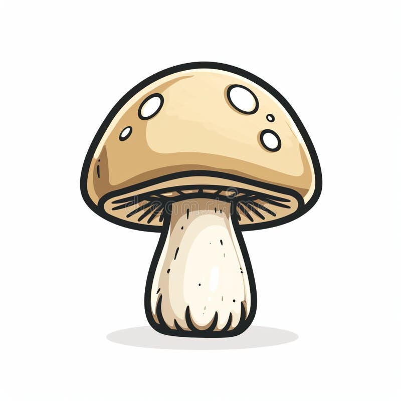 Stylized Illustration of a Beige Mushroom with a Round Cap. Stock ...