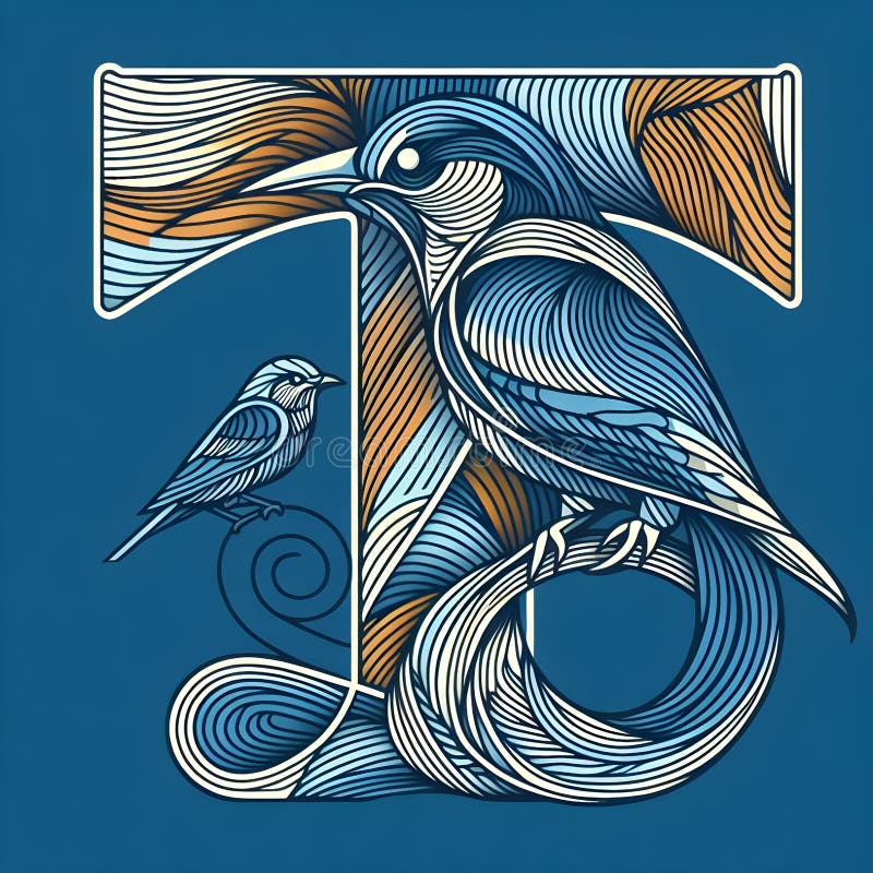 Stylized Illustration of a Bird Perched on a Large, Decorative Le Stock ...