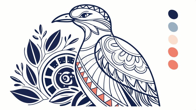 Stylized Illustration of a Bird or Raven with Decorative Elements and ...