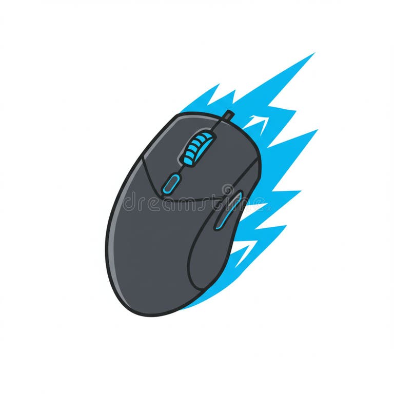 A Stylized Illustration of a Black Computer Mouse with Light Blue ...