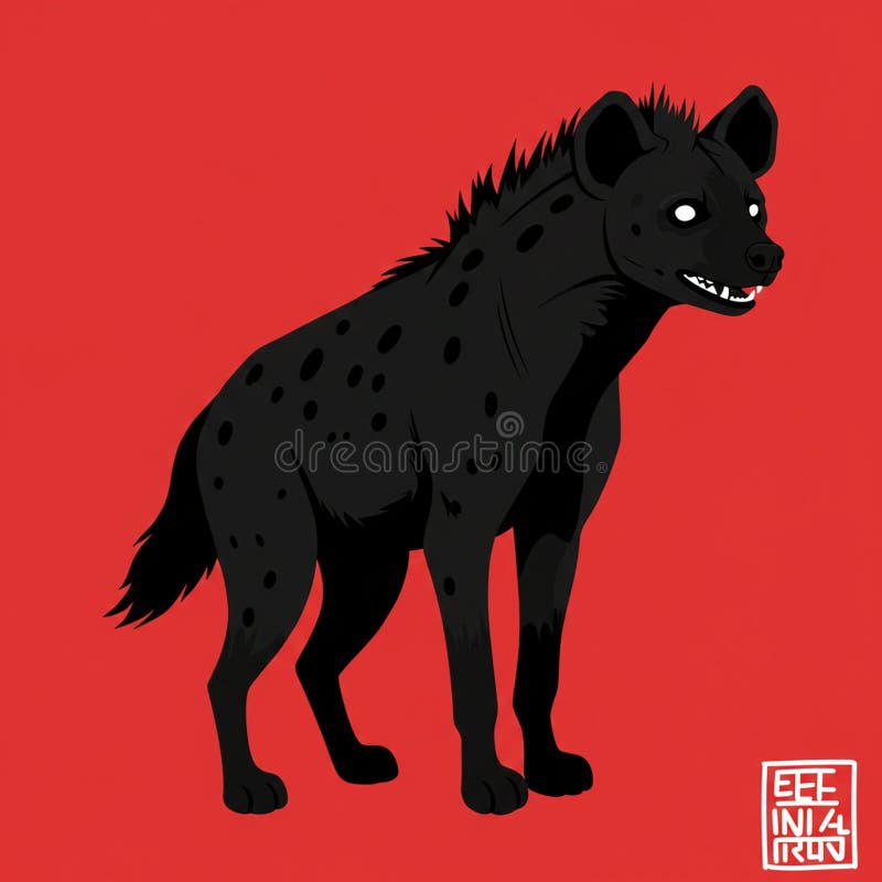 Stylized Illustration of a Black Hyena on a Red Background. the Hyena ...