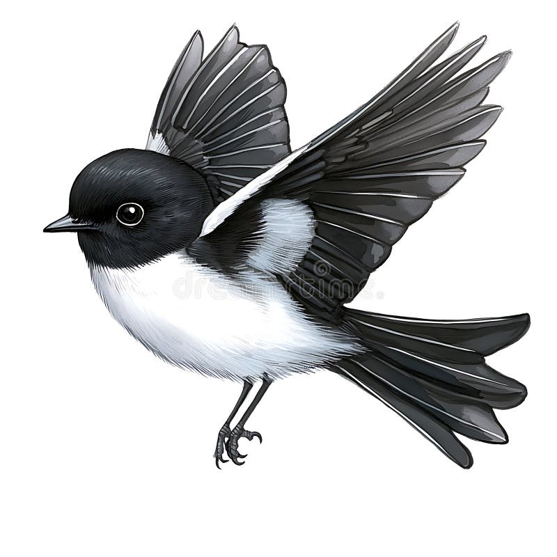Stylized Illustration of a Black and White Bird in Flight Stock ...