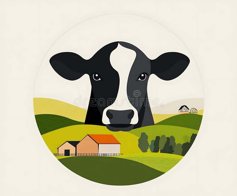 Stylized Illustration of a Black and White Holstein Cow S Head Centered ...