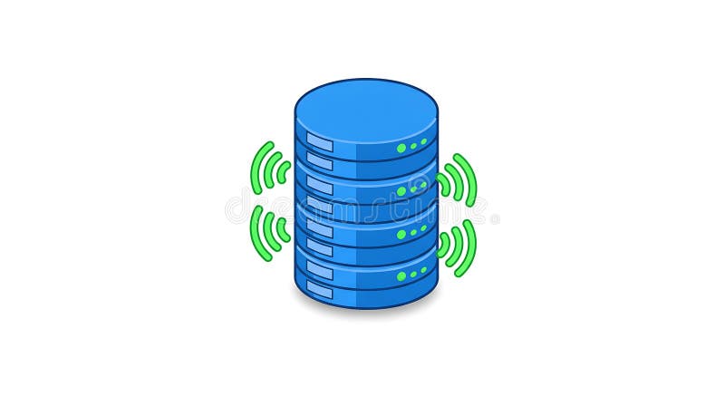 A Stylized Illustration of a Blue Cylindrical Server Stack with Four ...